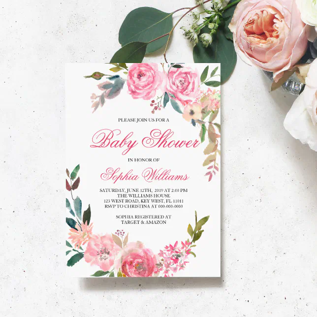 Pink Rose Baby Shower Invitation | Zazzle