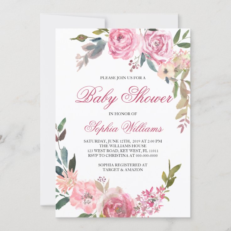 Pink Rose Baby Shower Invitation | Zazzle