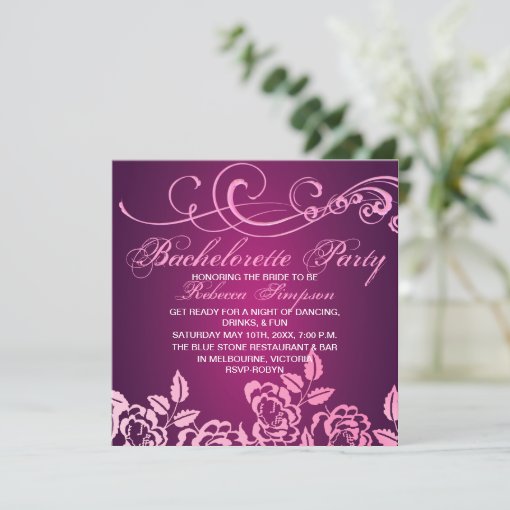 Pink Rose Bachelorette Party Invitation | Zazzle