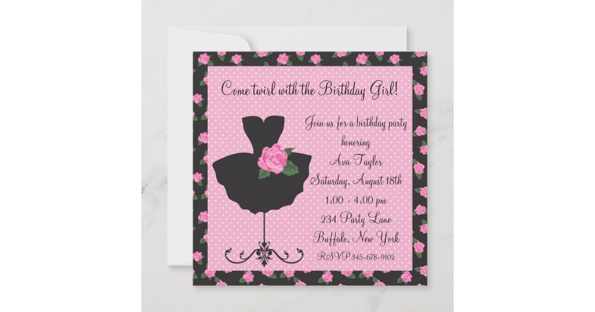 Pink Rose Ballerina Birthday Party Invitation | Zazzle