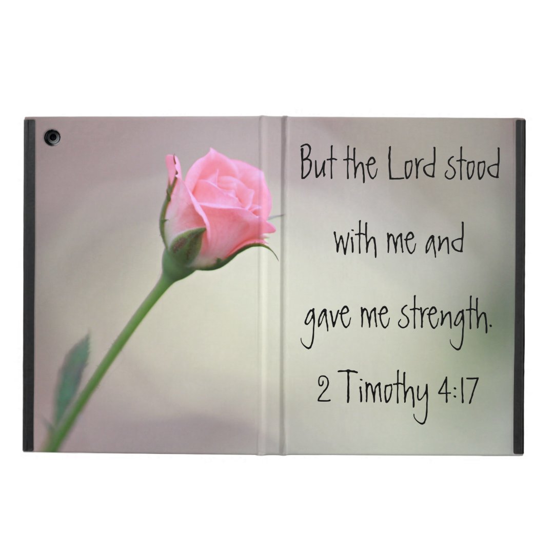 Pink rose Bible verse 2 Timothy 4:17 iPad air case | Zazzle