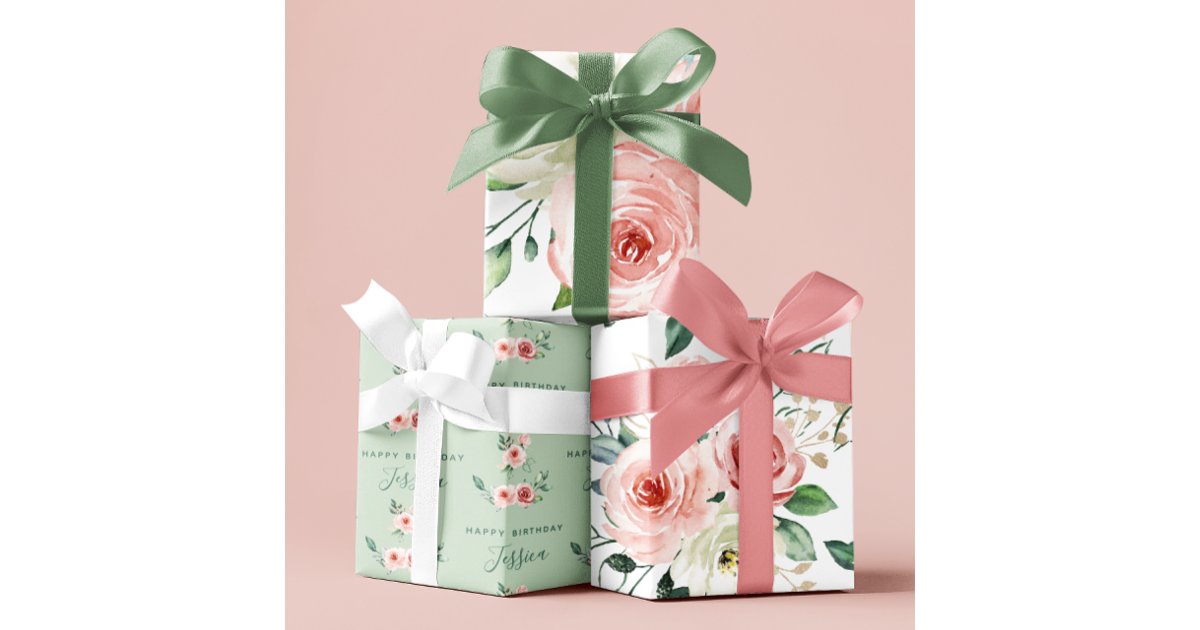 Pink Rose Birthday Wrapping Paper Sheets | Zazzle