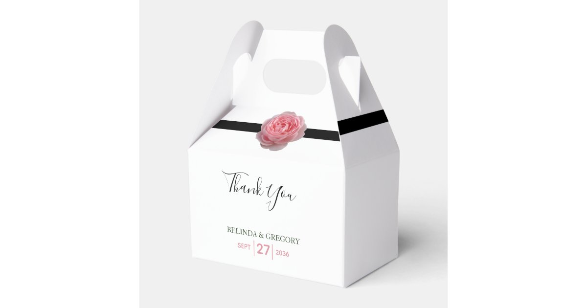Pink Rose Black Ribbon Wedding Favor Boxes | Zazzle