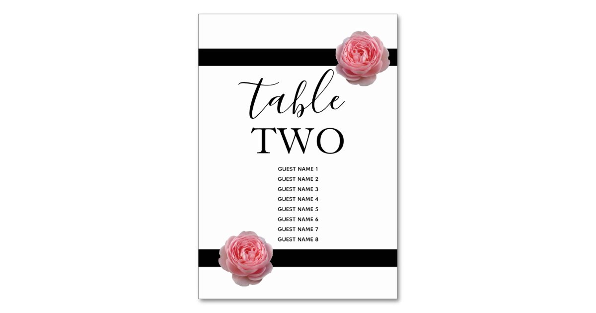 Pink Rose Black Ribbon Wedding Table Number | Zazzle