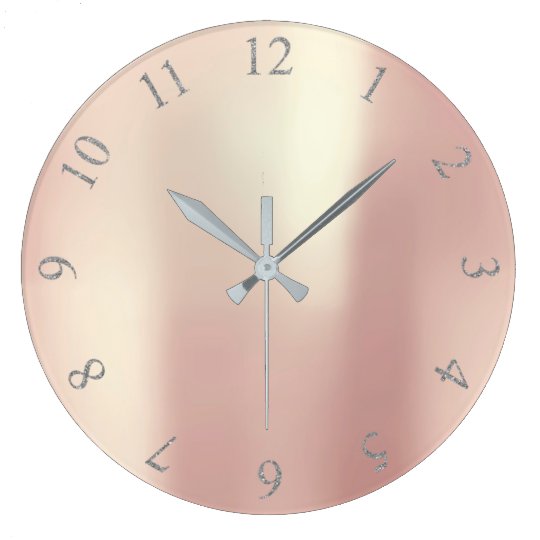 Pink Rose Blush Glitter Gray Silver US UK Numbers Large Clock | Zazzle.com