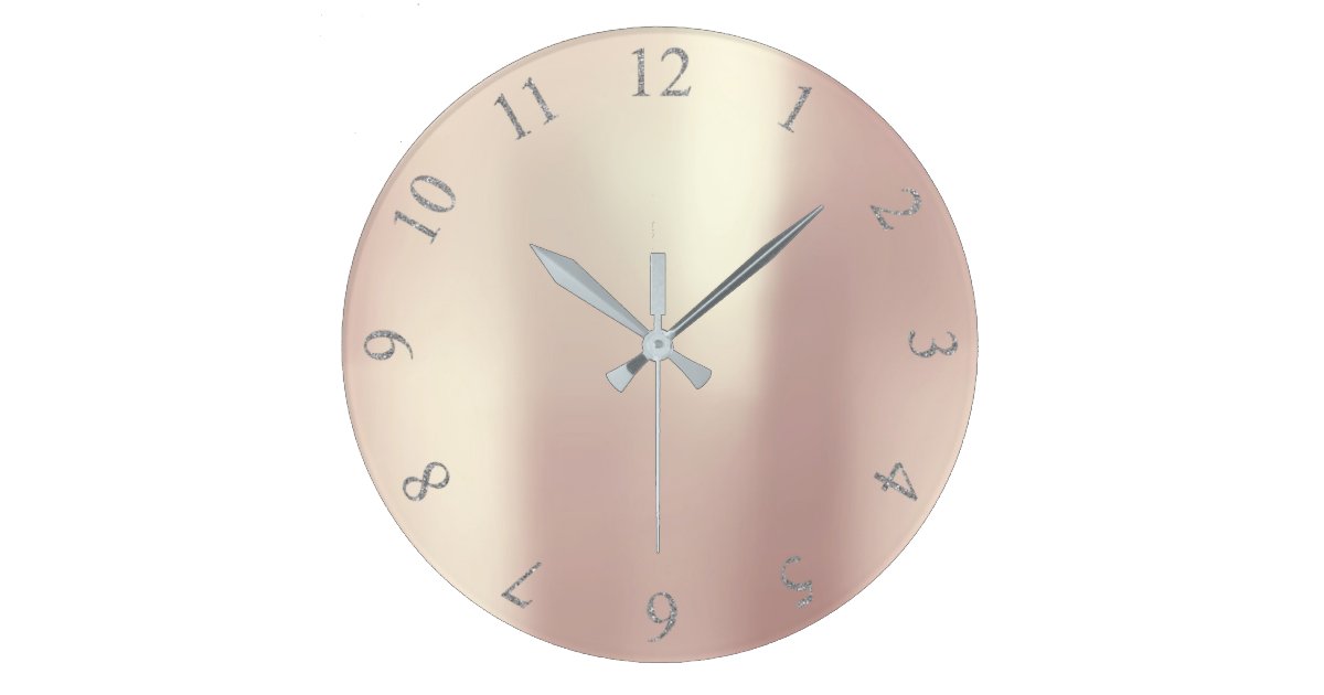 Pink Rose Blush Glitter Gray Silver US UK Numbers Large Clock | Zazzle.com