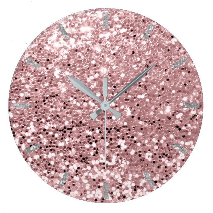 Pink Rose Blush Sparkly Faux Glitter Gray Large Clock | Zazzle.com