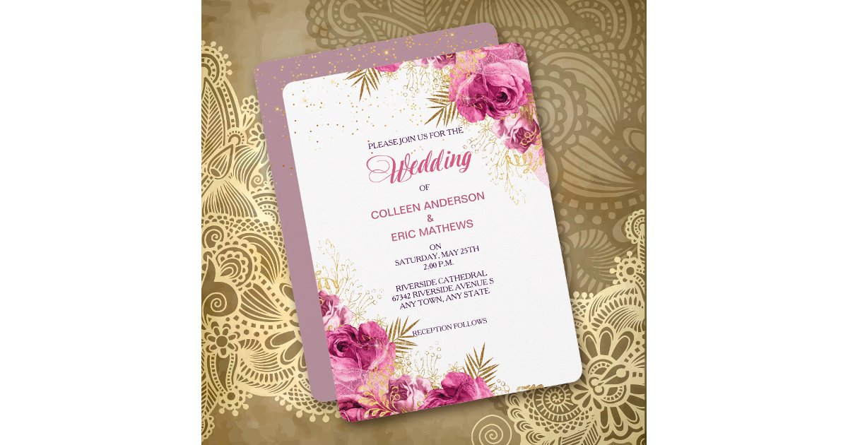 Pink Rose Bouquet Floral Wedding Invitation | Zazzle