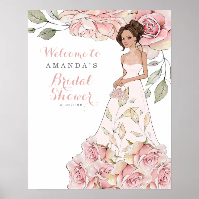Pink Rose Bride Bridal Shower Welcome Poster | Zazzle
