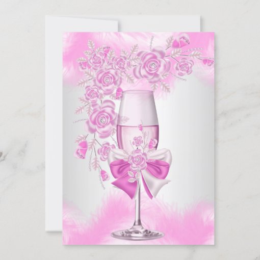 Pink Rose Champagne White Floral Party Invitation | Zazzle
