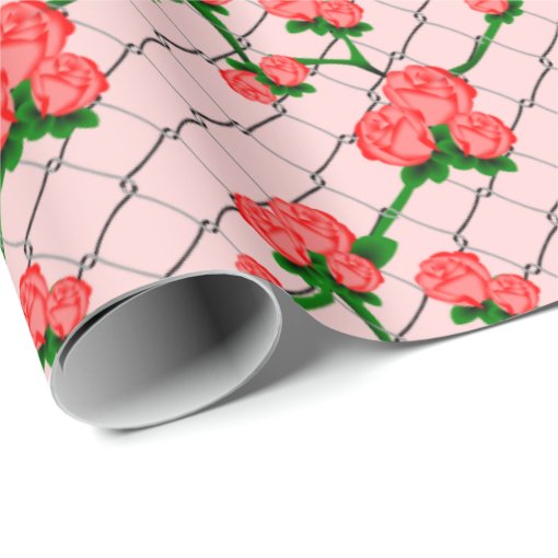 Pink Rose Climbing Chain Link Fence Seamless Patte Wrapping Paper | Zazzle