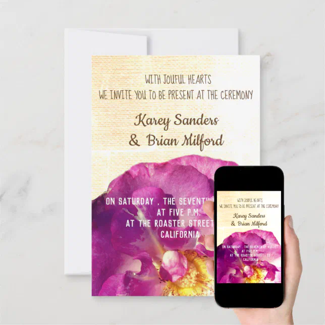 Pink Rose Elegant Canvas Wedding Invitation | Zazzle