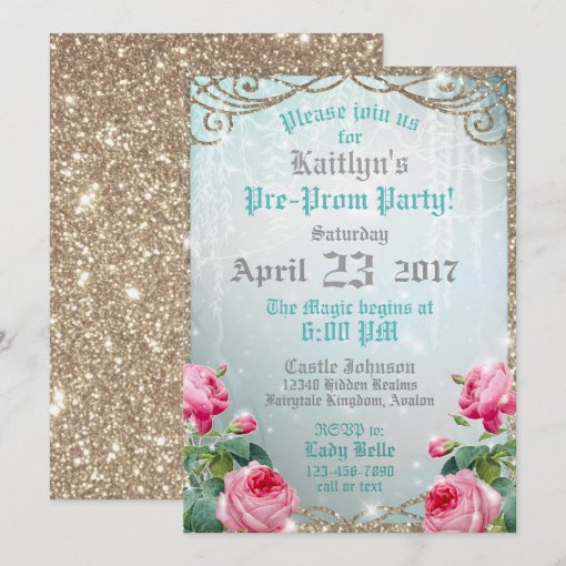 Pink Rose Enchanted Garden Pre-Prom Party Invitation | Zazzle