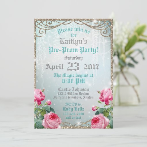 Pink Rose Enchanted Garden Pre-Prom Party Invitation | Zazzle