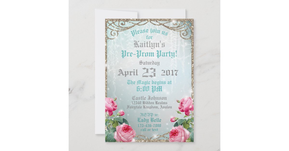 Pink Rose Enchanted Garden Pre-Prom Party Invitation | Zazzle