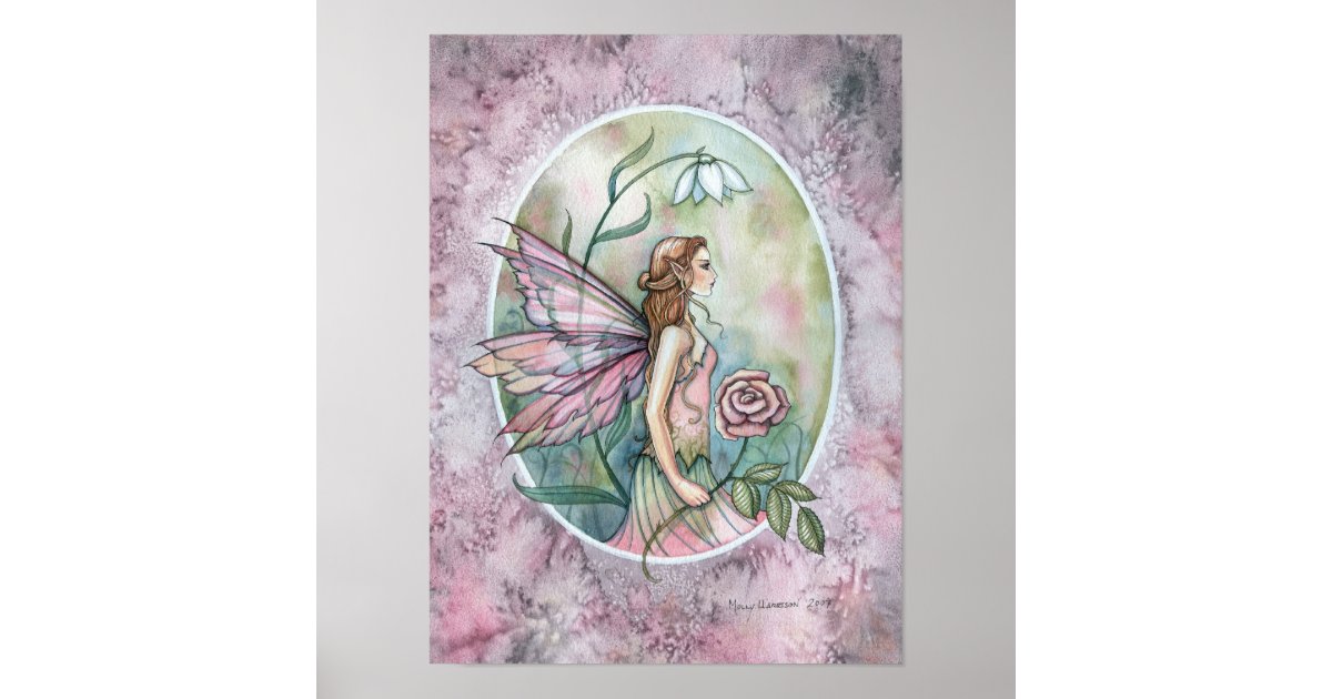Pink Rose Fairy Fantasy Art Poster | Zazzle