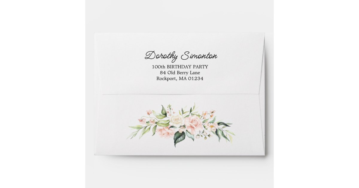 Pink Rose Floral 100th Birthday Party Invitation Envelope | Zazzle
