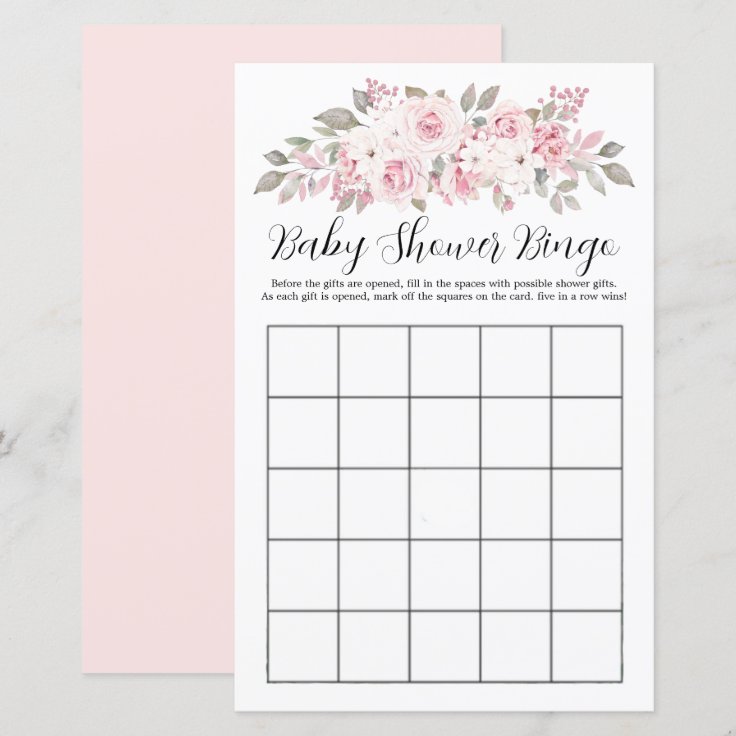 Pink Rose Floral Baby Shower Bingo Game | Zazzle
