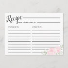 Pink Rose Floral Bridal Recipe Card | Zazzle
