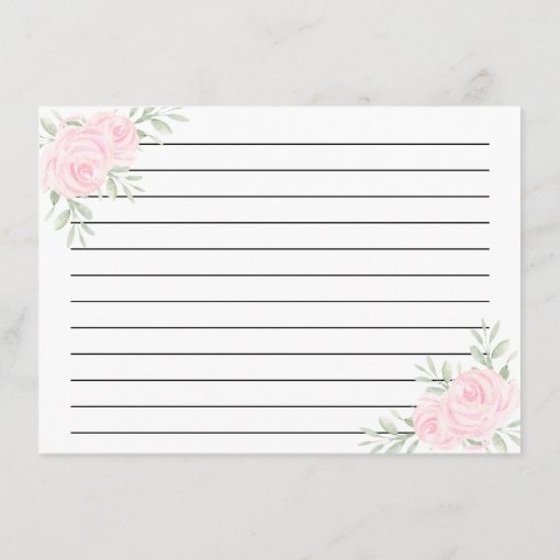 Pink Rose Floral Bridal Recipe Card | Zazzle