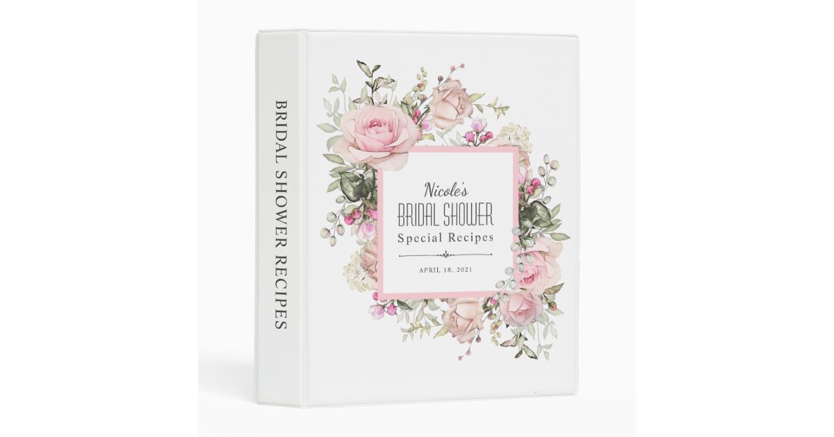 Pink Rose Floral Bridal Shower Recipes Mini Binder | Zazzle
