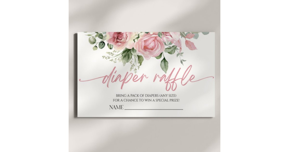 Pink Rose Floral Flower Baby Shower Diaper Raffle Enclosure Card | Zazzle