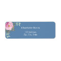 Pink rose floral greenery blue return address label | Zazzle