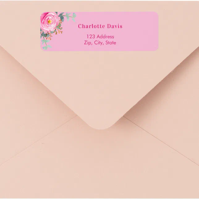 Pink rose floral greenery return address label | Zazzle