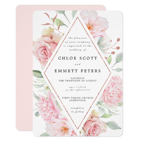 Pink Rose Floral Modern Waterolor Wedding Invitation | Zazzle.com