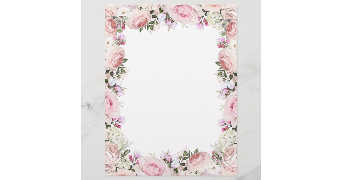 Pink Rose Floral Paper Sheet | Zazzle