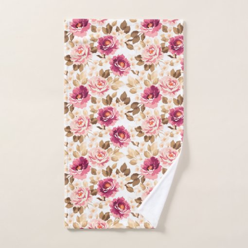 Pink Rose Floral Pattern Bath Towel Set | Zazzle