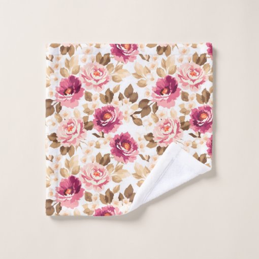 Pink Rose Floral Pattern Bath Towel Set | Zazzle