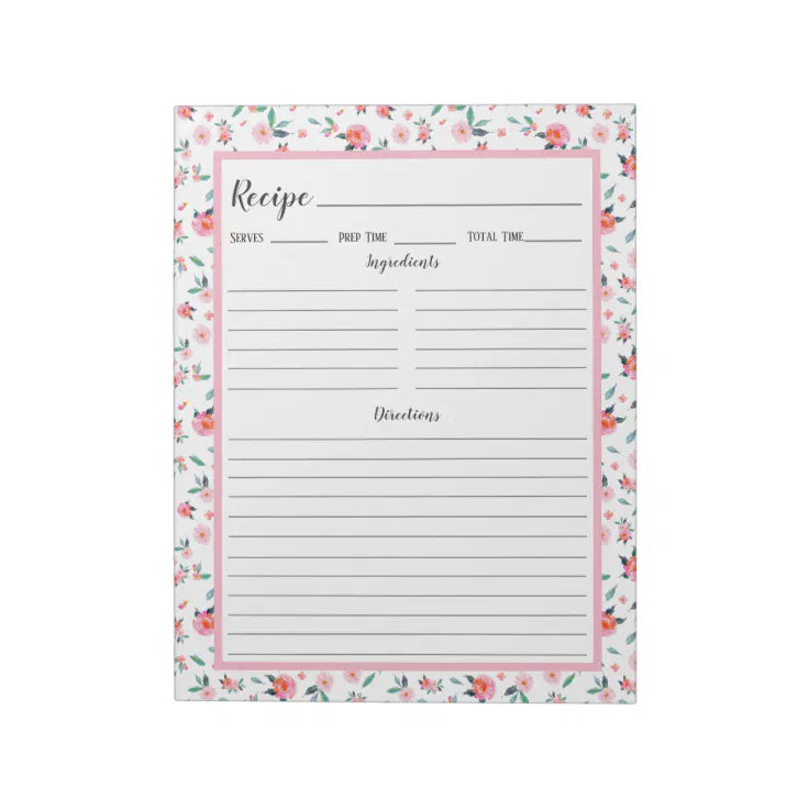 Pink Rose Floral Pattern Recipe Notepad | Zazzle