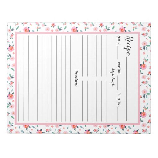 Pink Rose Floral Pattern Recipe Notepad | Zazzle