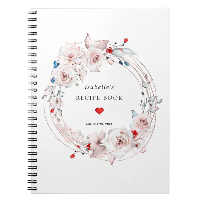 Pink Rose Floral Recipe Book | Zazzle