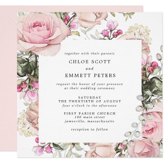 Pink Rose Floral Square Wedding Invitation | Zazzle.com