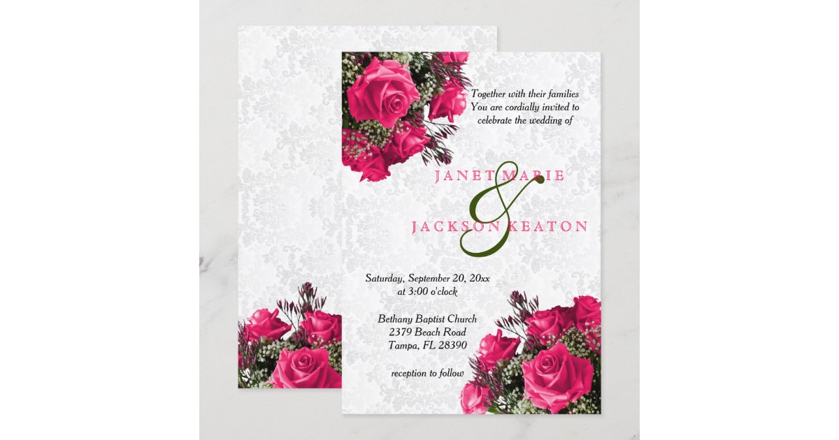 Pink Rose Floral Wedding Invitation | Zazzle