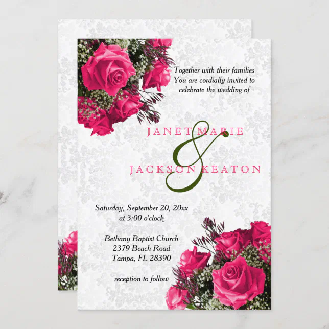 Pink Rose Floral Wedding Invitation | Zazzle