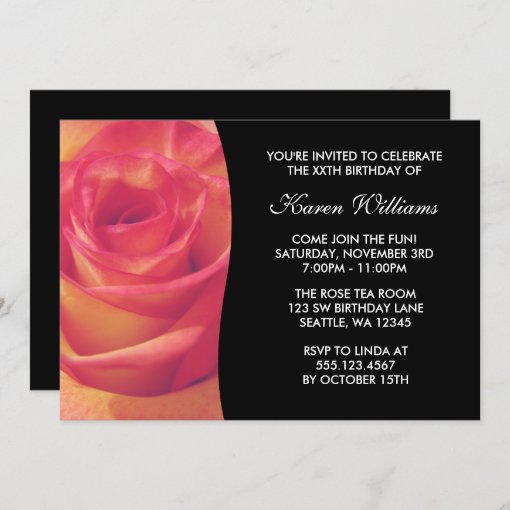Pink Rose Flower Birthday Party Invitation | Zazzle