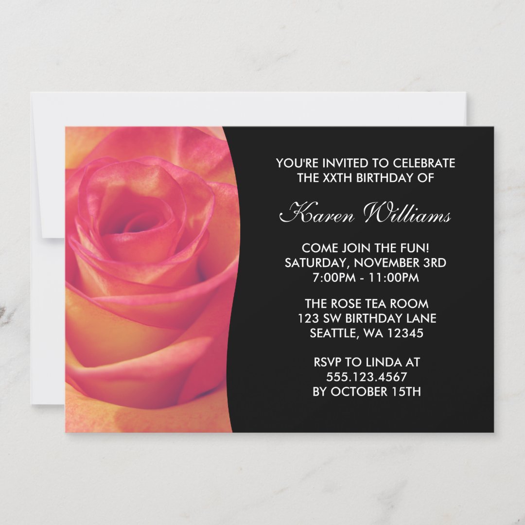 Pink Rose Flower Birthday Party Invitation | Zazzle