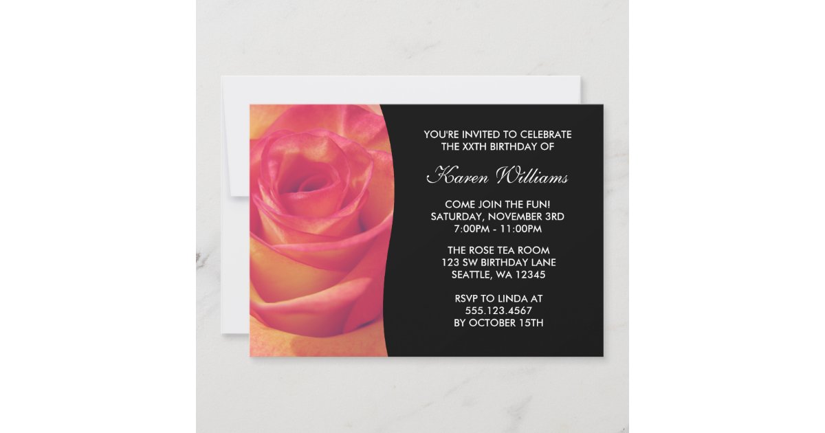 Pink Rose Flower Birthday Party Invitation | Zazzle