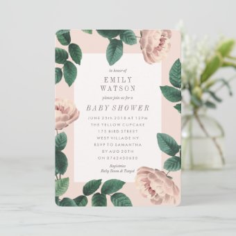 Pink Rose Flower Frame Baby Shower Invitation | Zazzle
