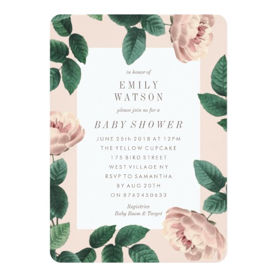 Pink Rose Flower Frame Baby Shower Invitation | Zazzle.com