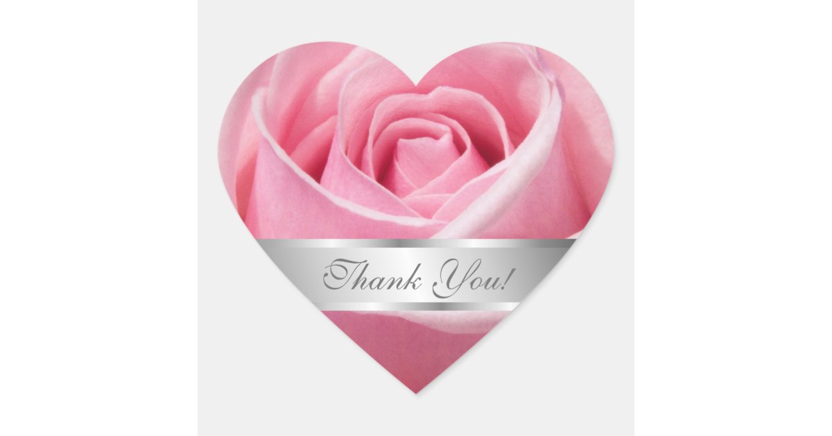 Pink Rose Flower Thank You Personalize Heart Sticker Zazzle