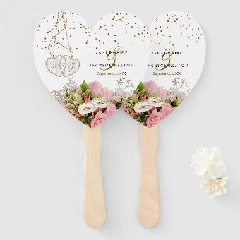 Pink Rose Flower Wedding Hand Fan | Zazzle