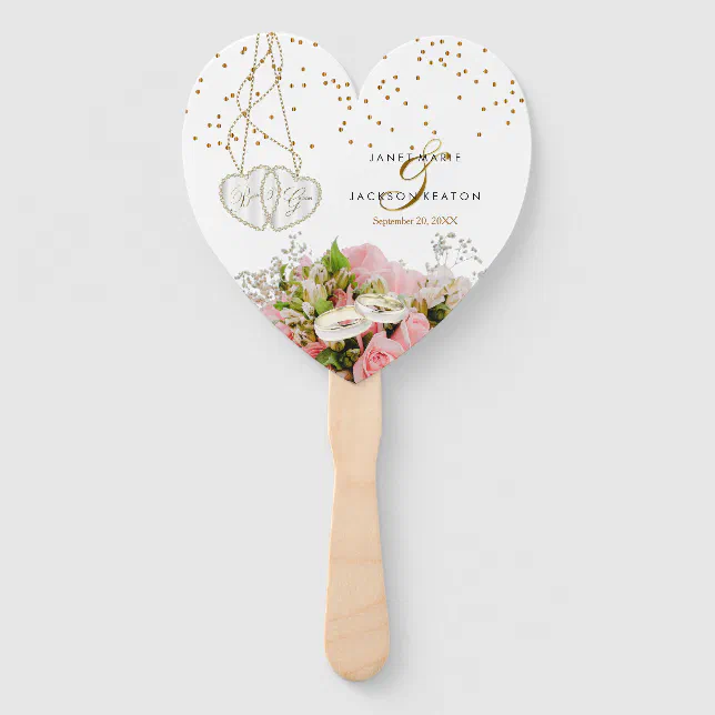 Pink Rose Flower Wedding Hand Fan | Zazzle