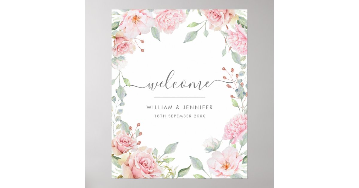 Pink Rose Frame Wedding Welcome Sign | Zazzle