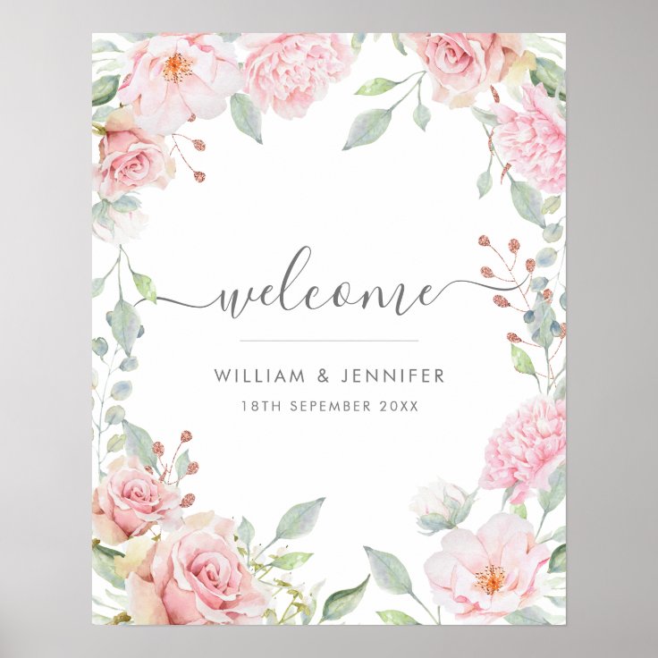 Pink Rose Frame Wedding Welcome Sign | Zazzle