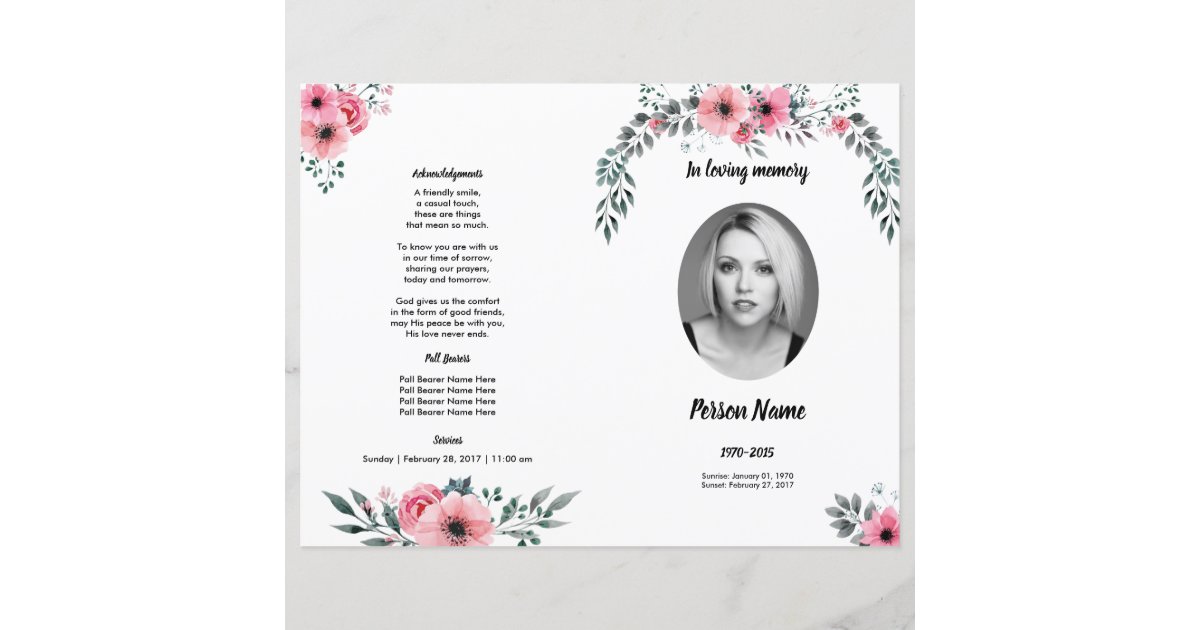 PINK ROSE | Funeral Program Template | Zazzle