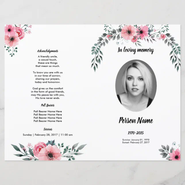 PINK ROSE | Funeral Program Template | Zazzle